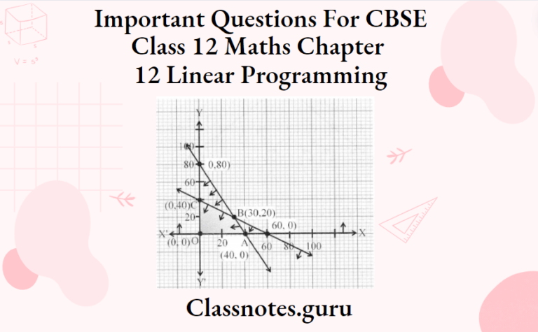 Important Questions For CBSE Class 12 Maths Chapter 12 Linear ...
