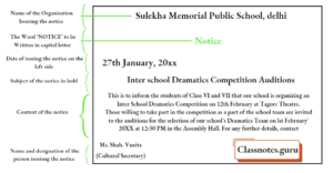 NCERT Class 6 English Notice Writing - Class Notes