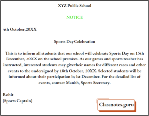 NCERT Class 6 English Notice Writing - Class Notes