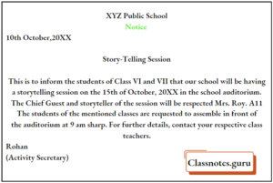NCERT Class 6 English Notice Writing - Class Notes