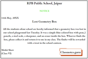 NCERT Class 6 English Notice Writing - Class Notes